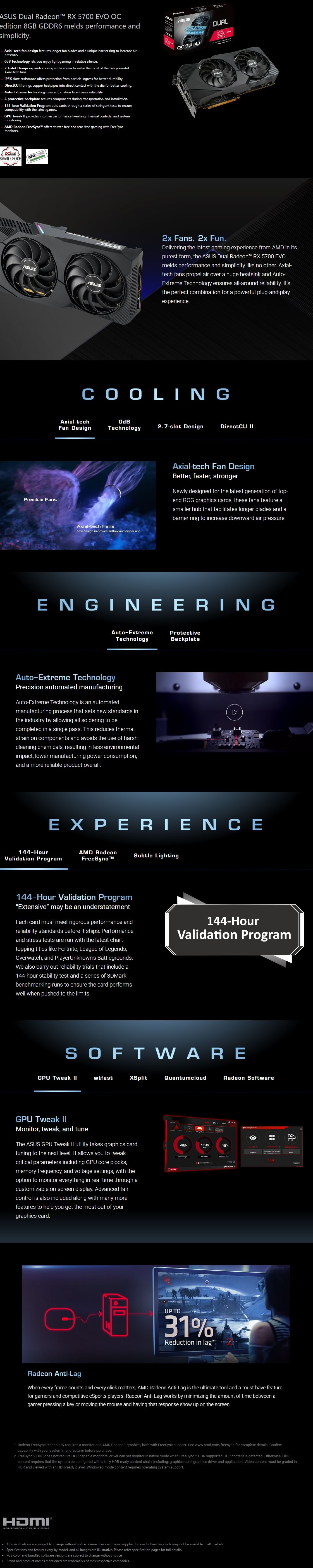 ASUS Dual Radeon RX 5700 8GB OC EVO Graphics Card