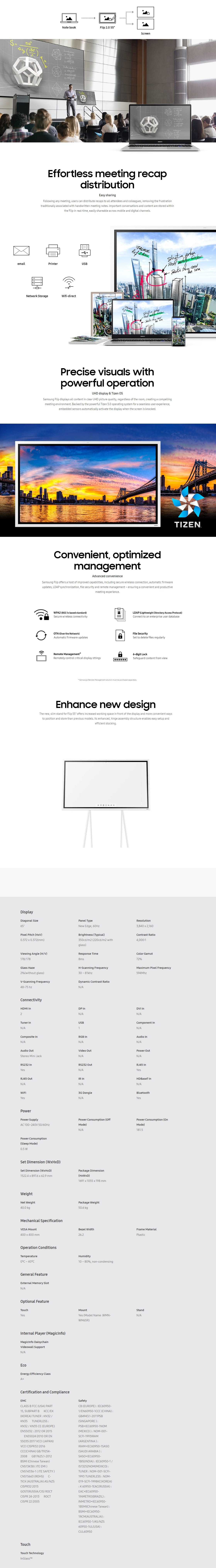 Samsung Flip 2 WM65R 65" UHD Interactive E-Board/Smart Digital ...