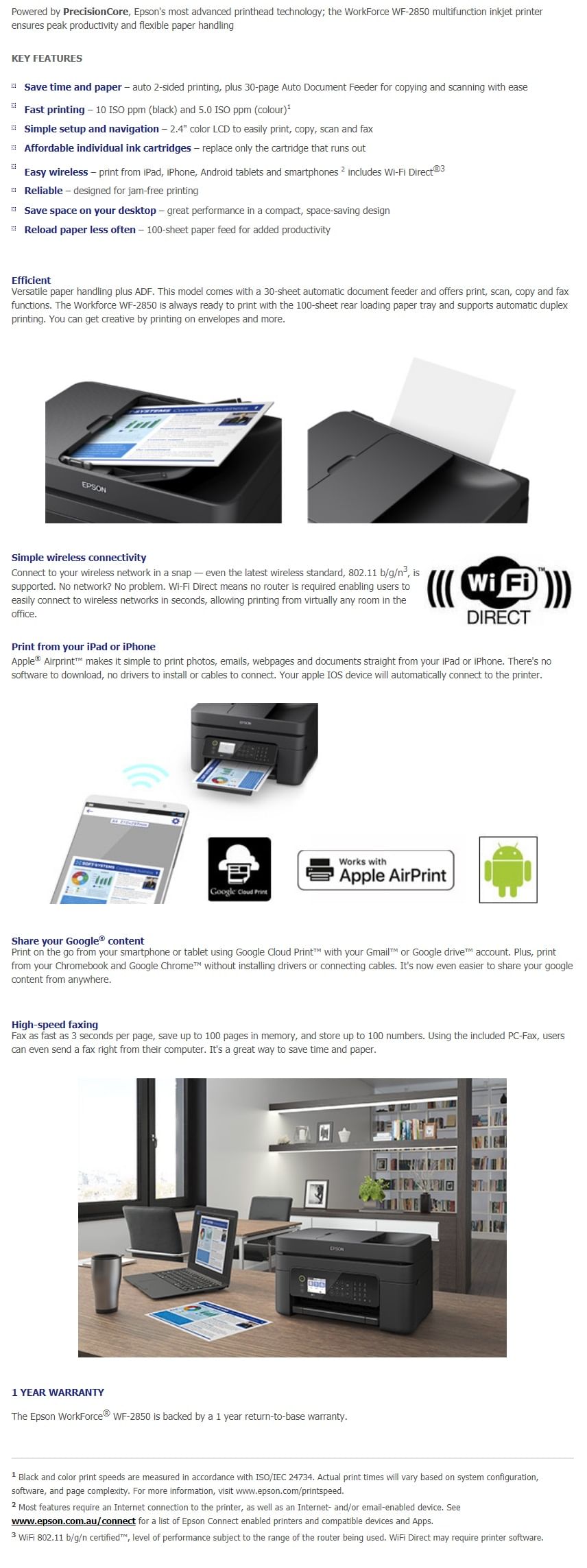 Epson Workforce WF-2850 Multi-Function Colour Inkjet ADF Printer (Print ...