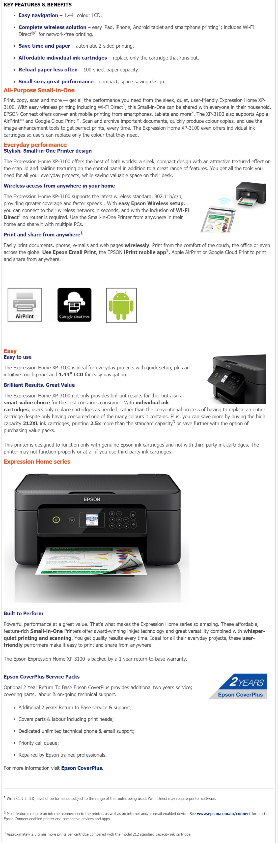 Epson XP-3100 Expression Home Multi-Function Colour Inkjet Printer ...