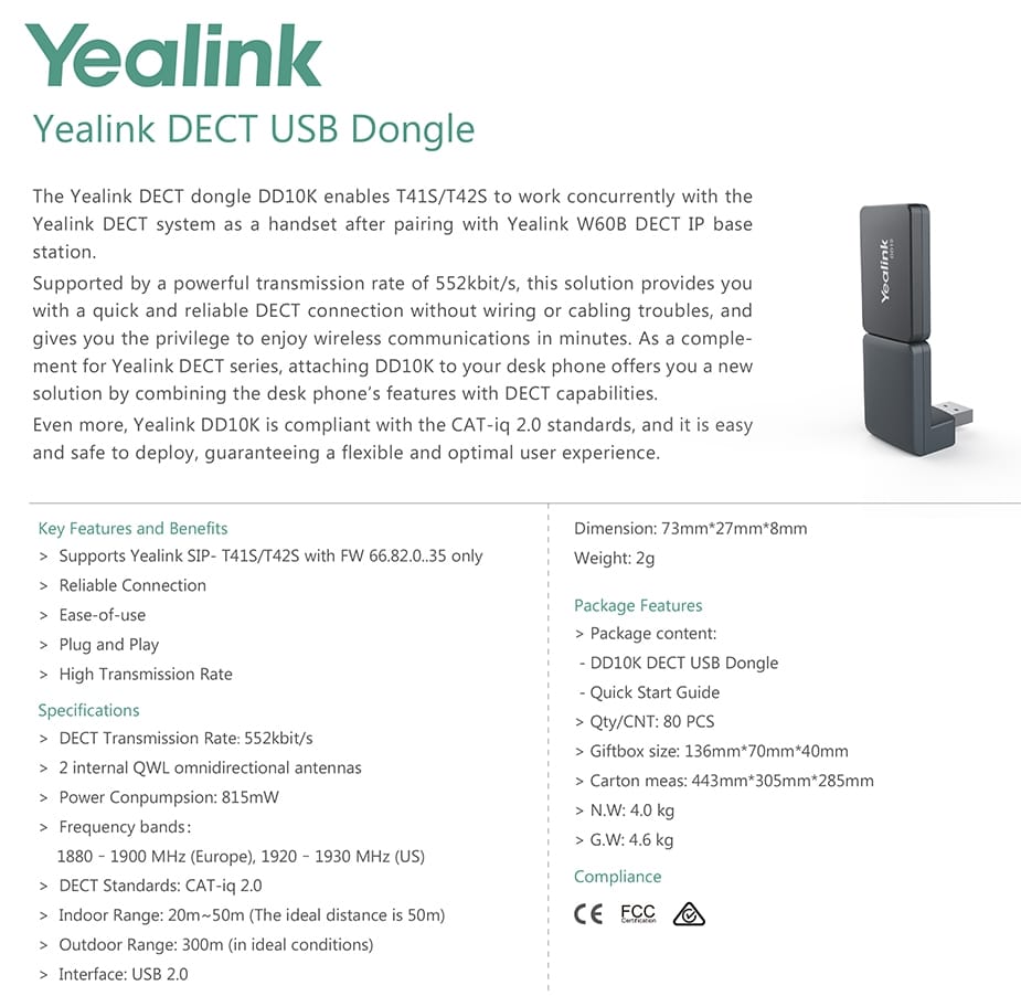 Yealink DECT USB Dongle for SIP-T41S/T42S