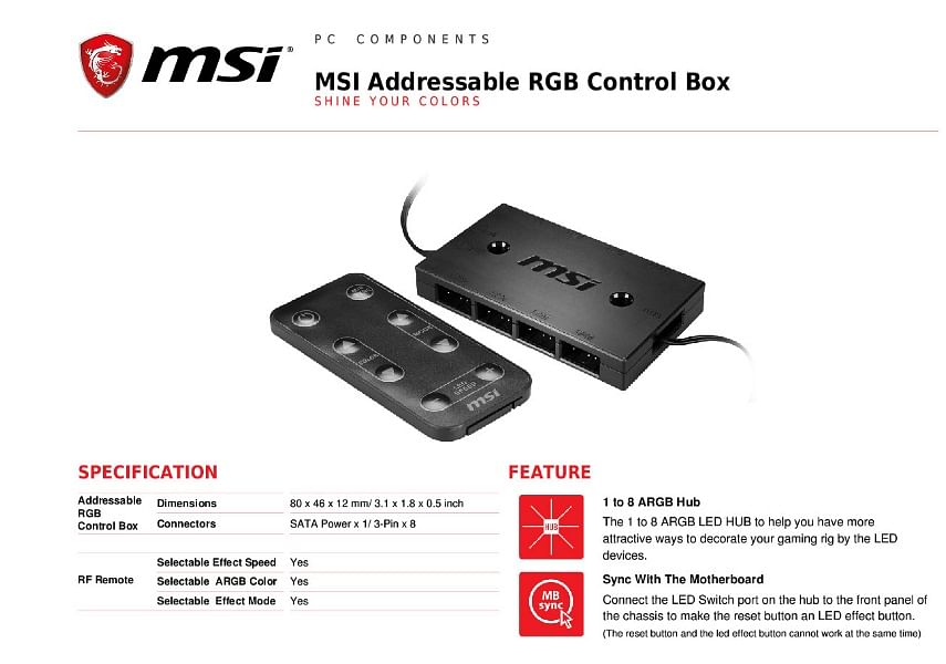 Msi Argb Control Box With Remote