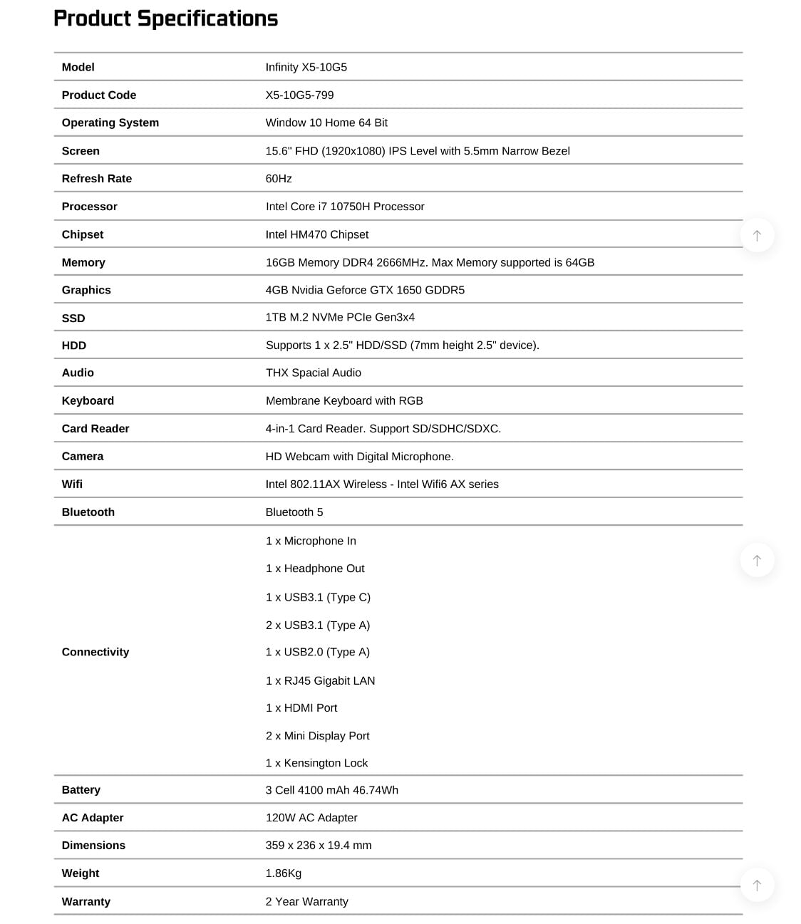 Infinity X5 15.6" Full HD Laptop, i7-10750H, GTX 1650, 16GB RAM, 1TB ...