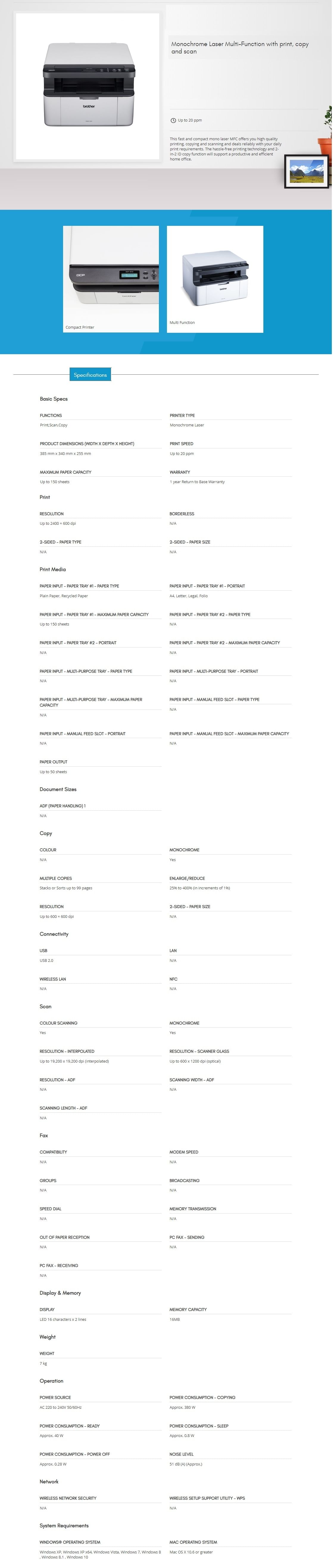 Brother DCP-1510 Multi-Function Monochrome Laser Printer (Print/Copy/Scan)