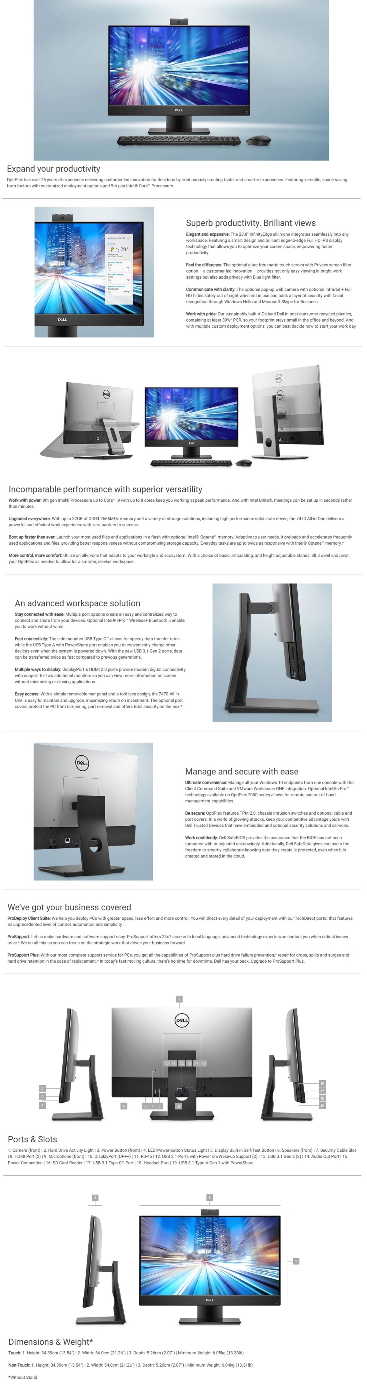 (As New) Dell OptiPlex 7470 All-In-One PC,23.8"FHD, i5-9500, 16GB DDR4 ...