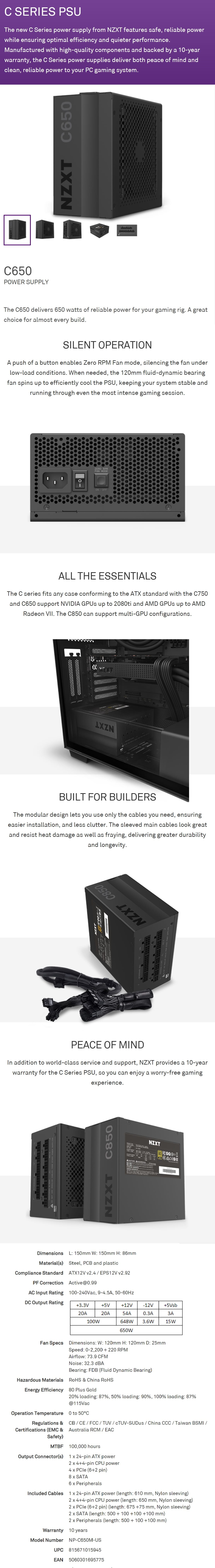 NZXT C650 ATX 650W Power Supply