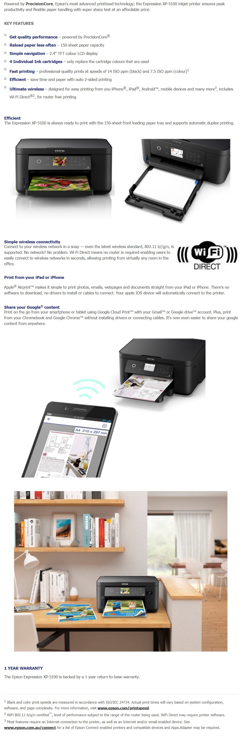 Epson Expression Home XP-5100 Wireless Multi-Function 4 Colour Inkjet ...