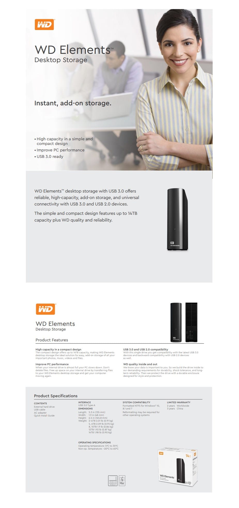 Western Digital Elements USB 3.0 12TB Desktop External Hard Drive - Black