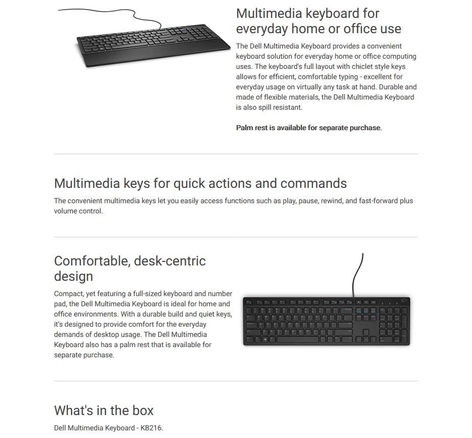 Dell KB216 Wired Multimedia Keyboard - Black