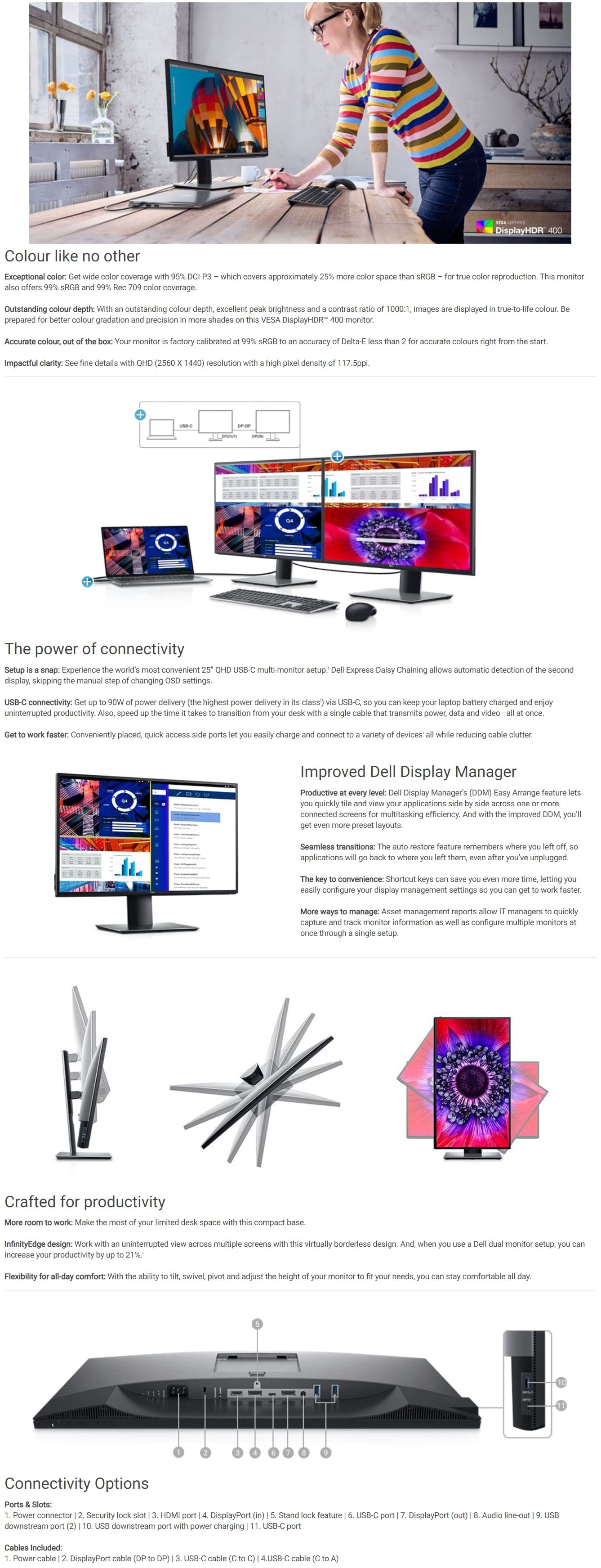 Dell U2520D UltraSharp 25" Quad HD USB-C IPS Height Adjustable Monitor