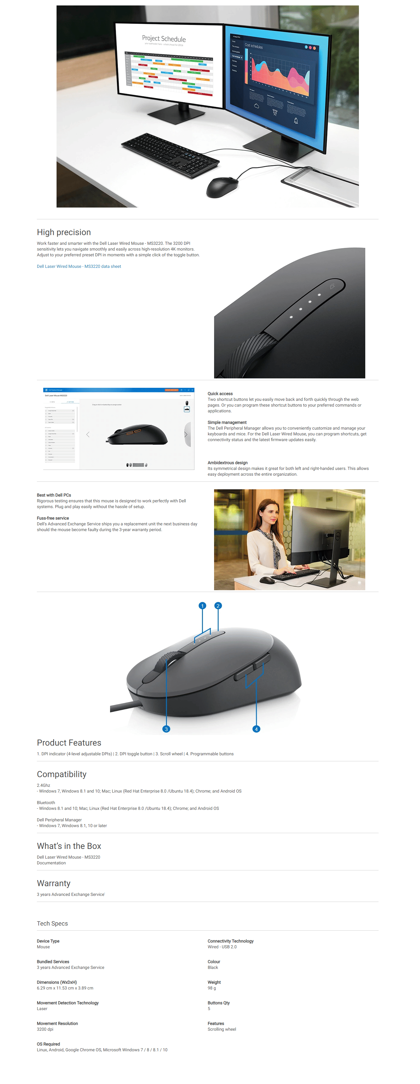 Dell MS3220 Wired Laser Mouse - Black