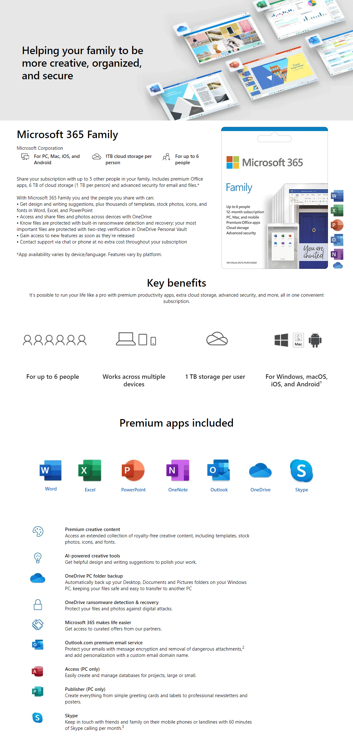 Microsoft Office 365 Family 6 User 1 Year Subscription