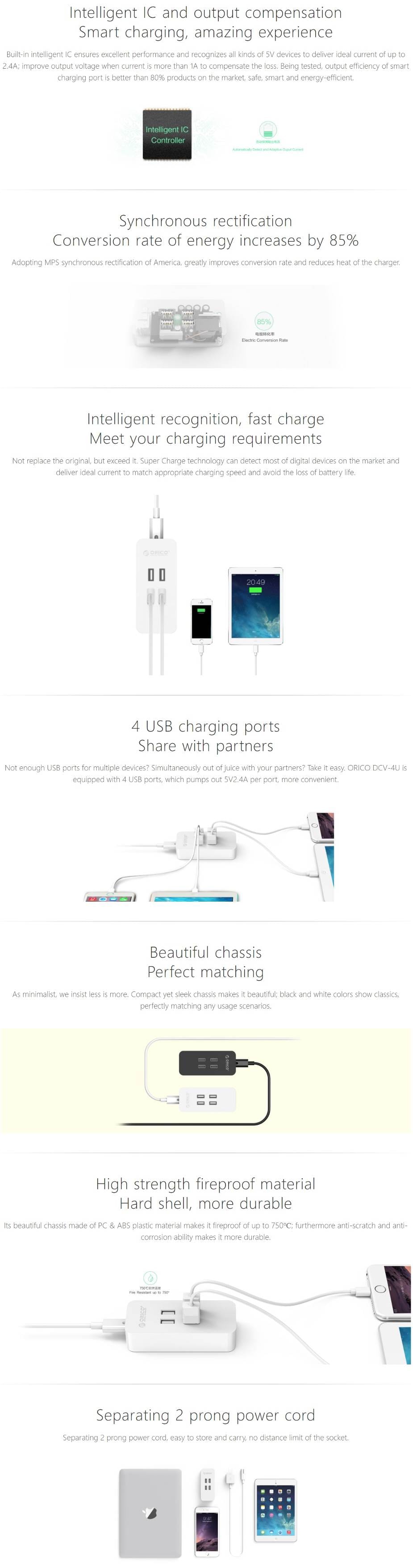 Orico DCV-4U 4-Port 20W USB Smart Desktop Charger - White