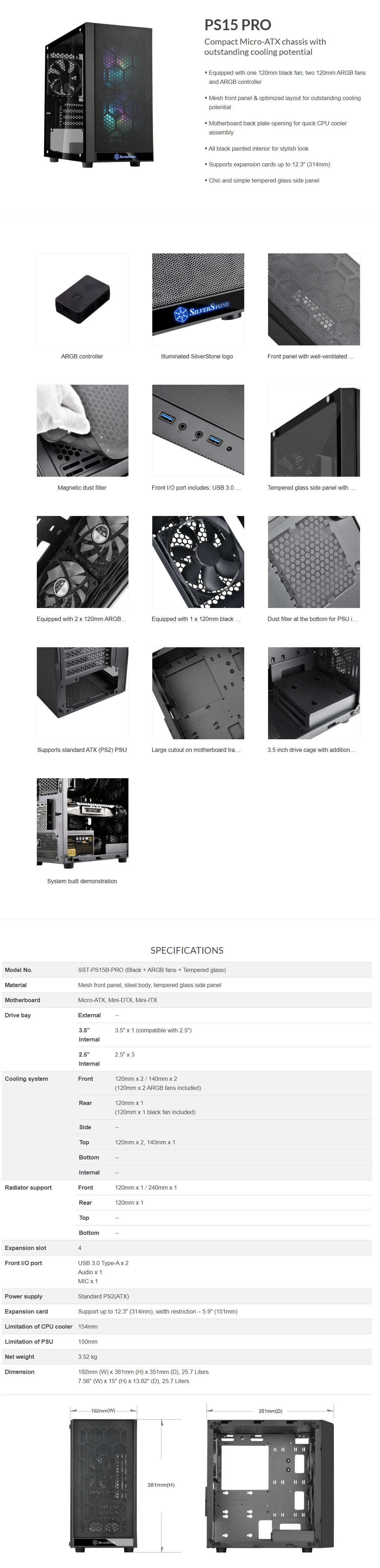 Silverstone Precision PS15 ARGB Micro-ATX Tempered Glass Window ...