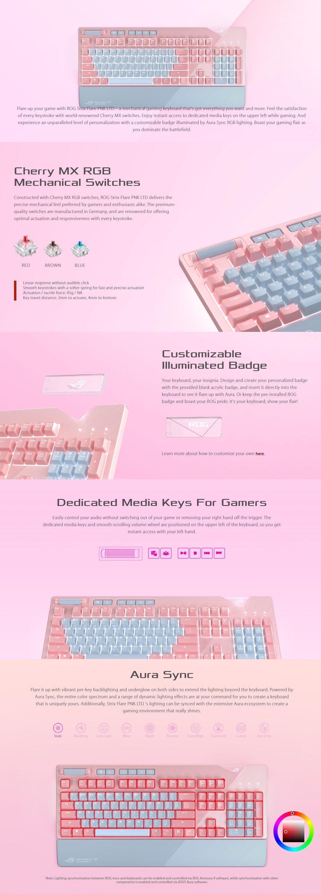 Asus ROG Strix Flare Pink Mechanical RGB Wired Gaming Keyboard - Cherry ...