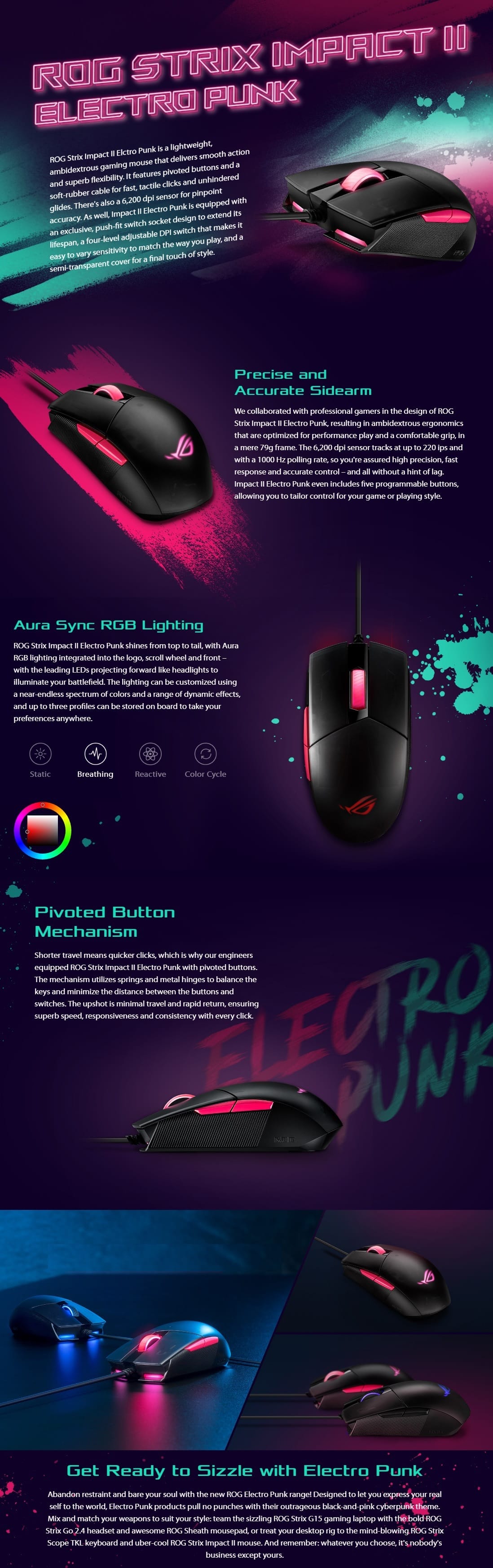 Asus ROG Strix Impact II Electro Punk Ergonomic Wired Ambidextrous ...
