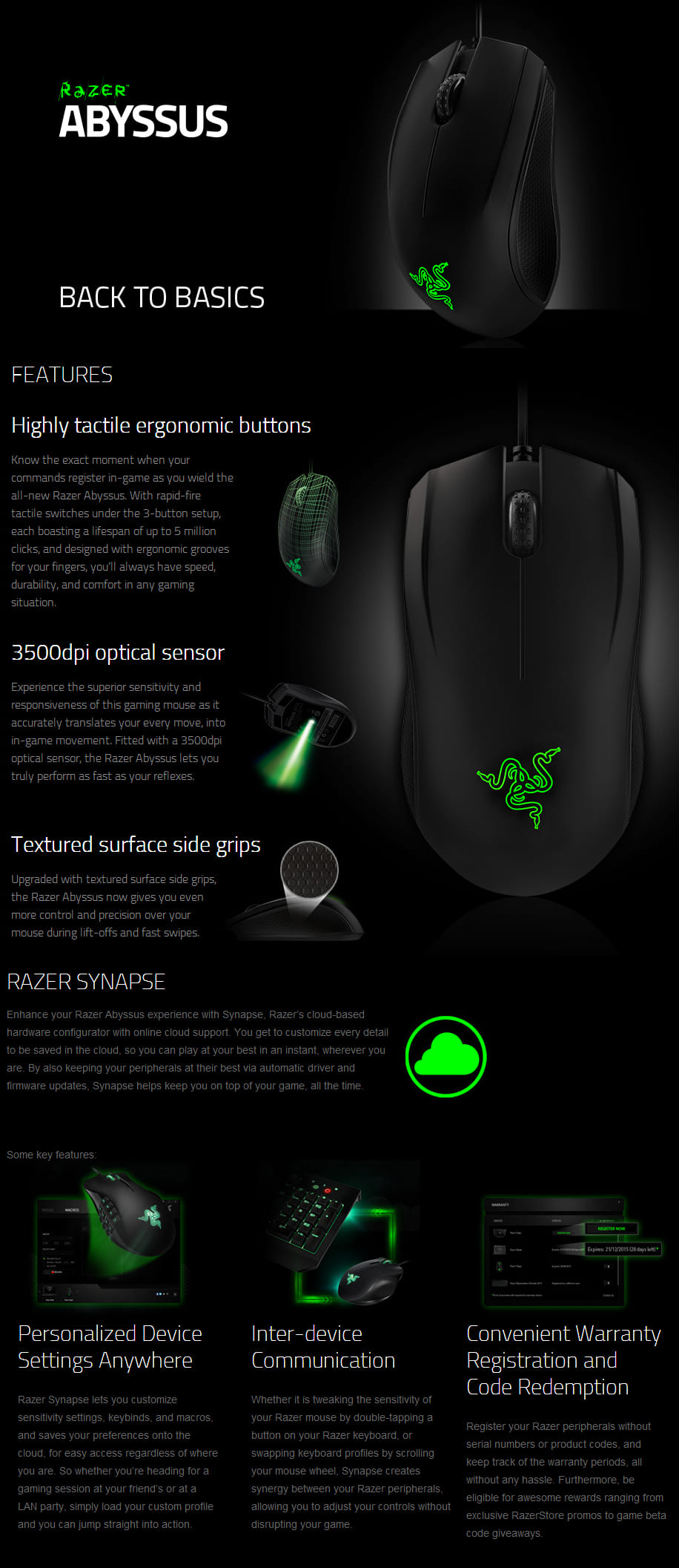Razer Abyssus 2014 Essential Ambidextrous 3500dpi Gaming Mouse