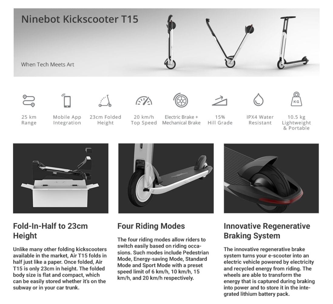 Segway Ninebot Air T15 Electric Kickscooter Folding Scooter