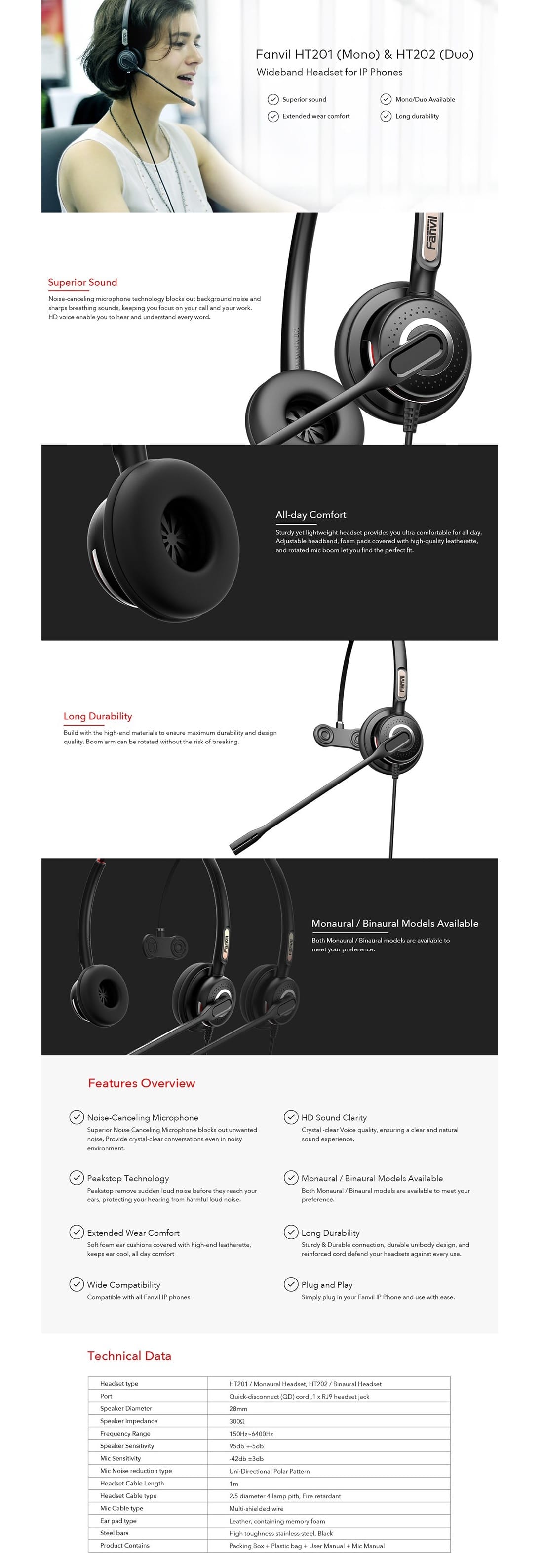 Fanvil HT201 HeadPhones/Headset Wired Head-band Black