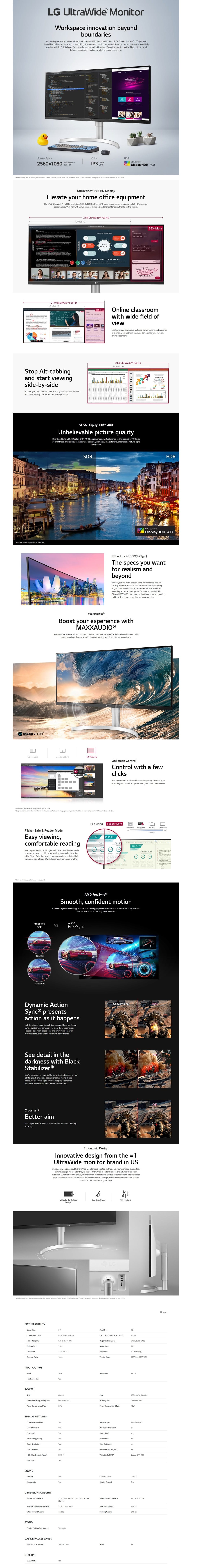 LG 34WN650-W Ultrawide HDR RGB IPS Monitor