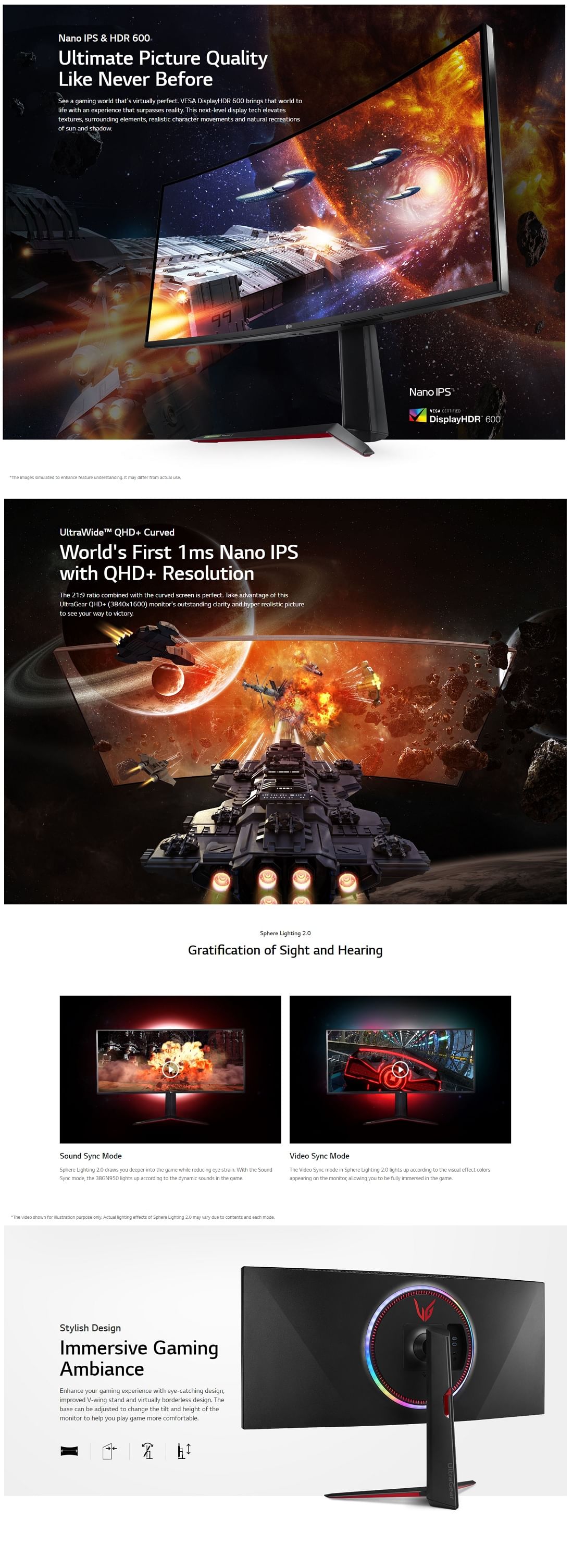 LG 38GN950 UltraGear 38" WQHD+ Curved Nano IPS 1ms 144Hz FreeSync ...