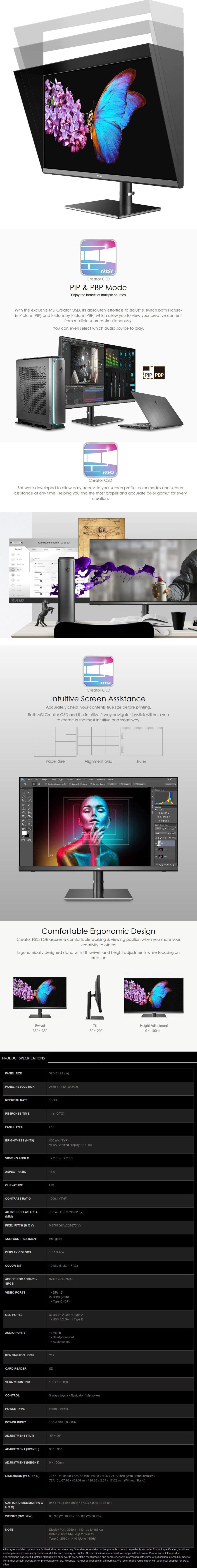 MSI Creator PS321QR 32" WQHD IPS 1ms 165Hz HDR Monitor