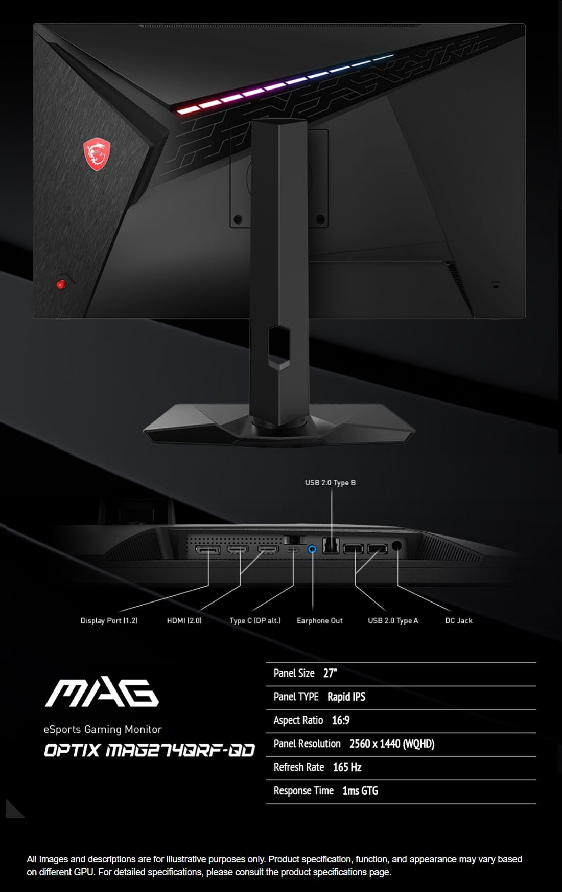 MSI Optix MAG274QRF 27" WQHD IPS 1ms 165Hz Monitor
