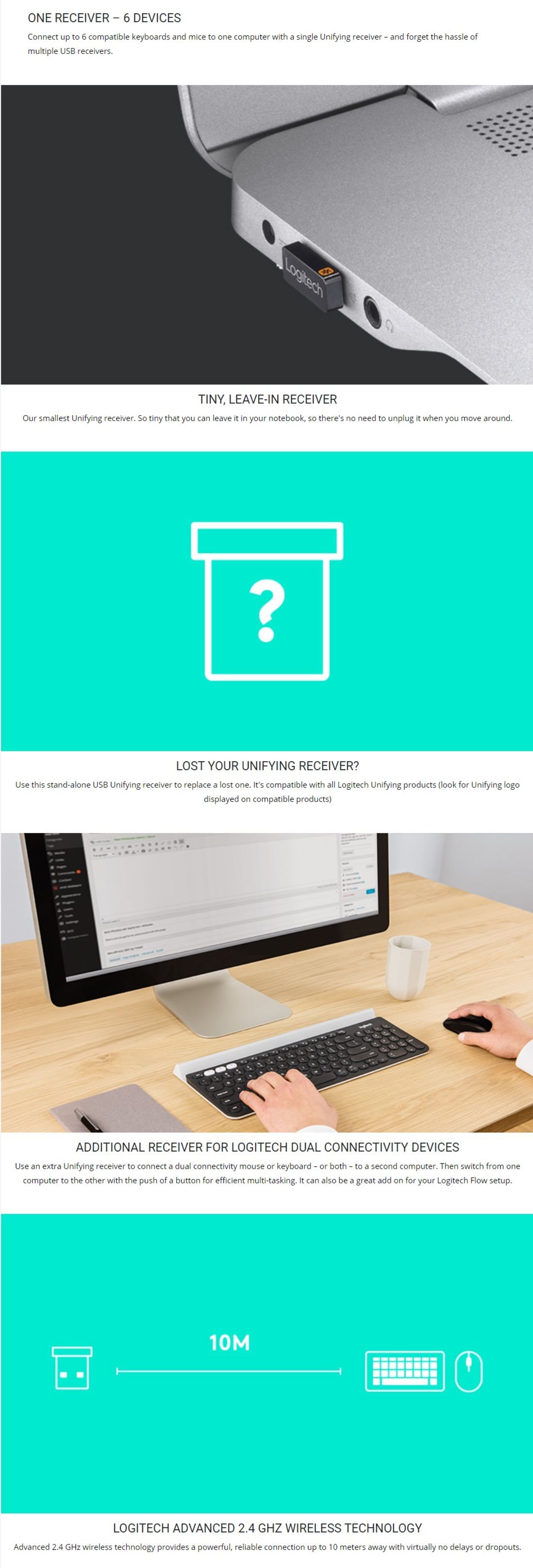 Logitech USB Unifying Receiver 2.4Ghz Up to 6 Devices