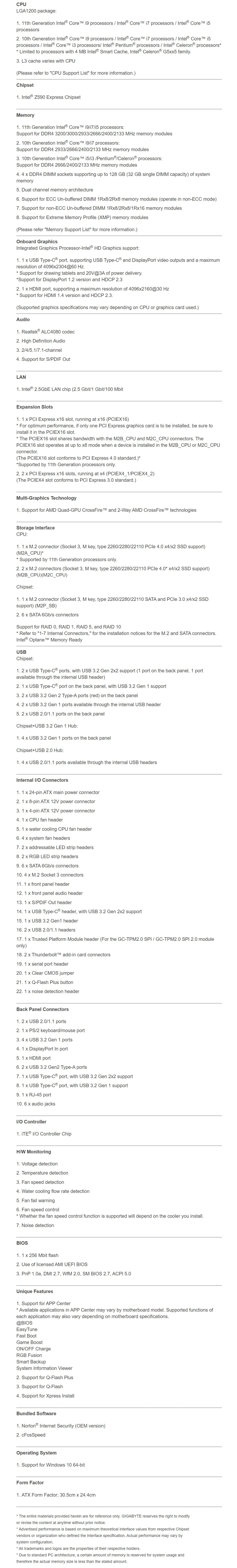 Gigabyte Z590 Vision G LGA 1200 ATX Motherboard