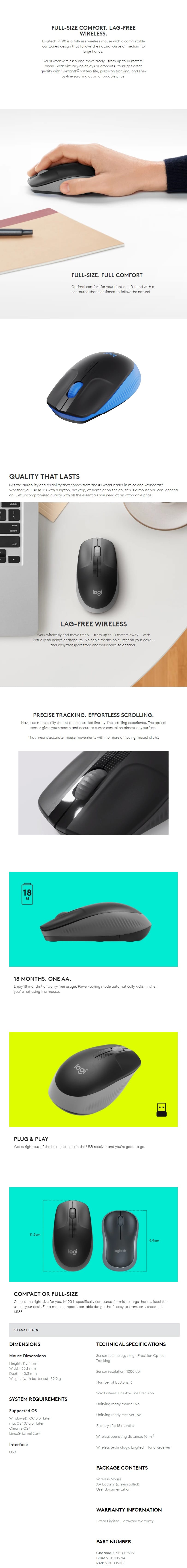 Logitech M190 Wireless Mouse - Blue