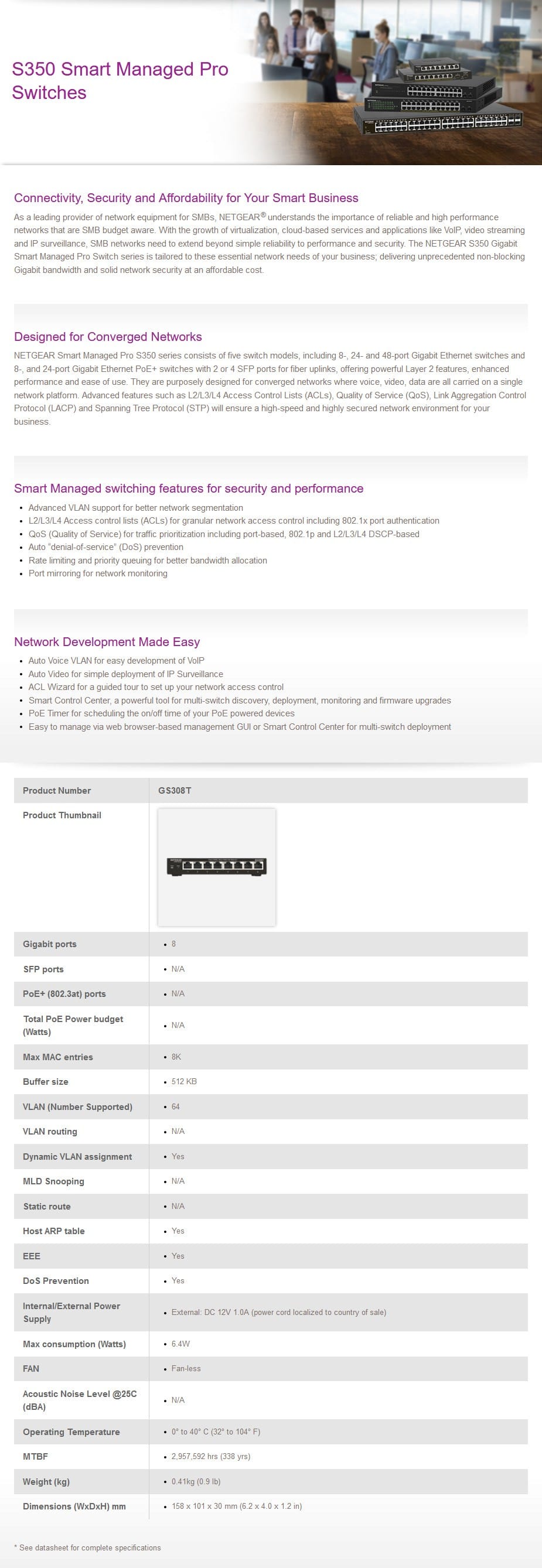 Netgear GS308T S350 8-Port Gigabit Smart Managed Pro Switch