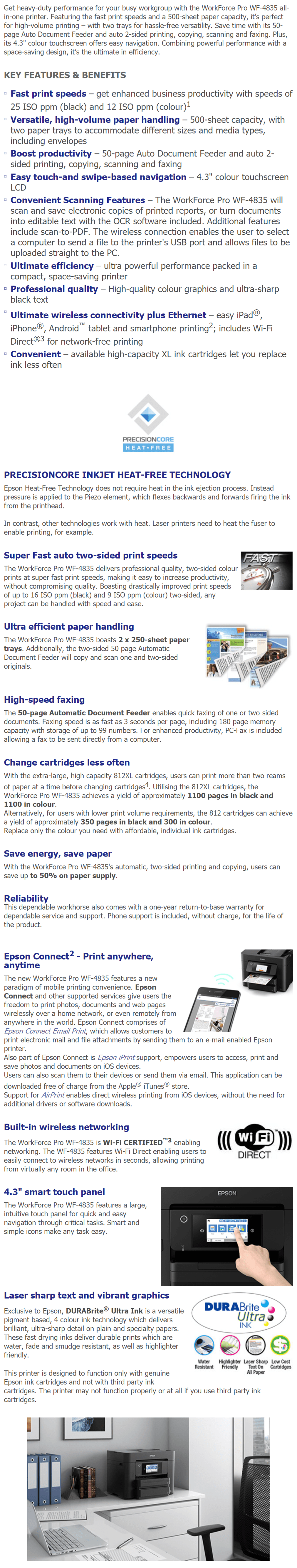 Epson WorkForce Pro WF-4835 Wireless Multi-Function Colour Inkjet ...