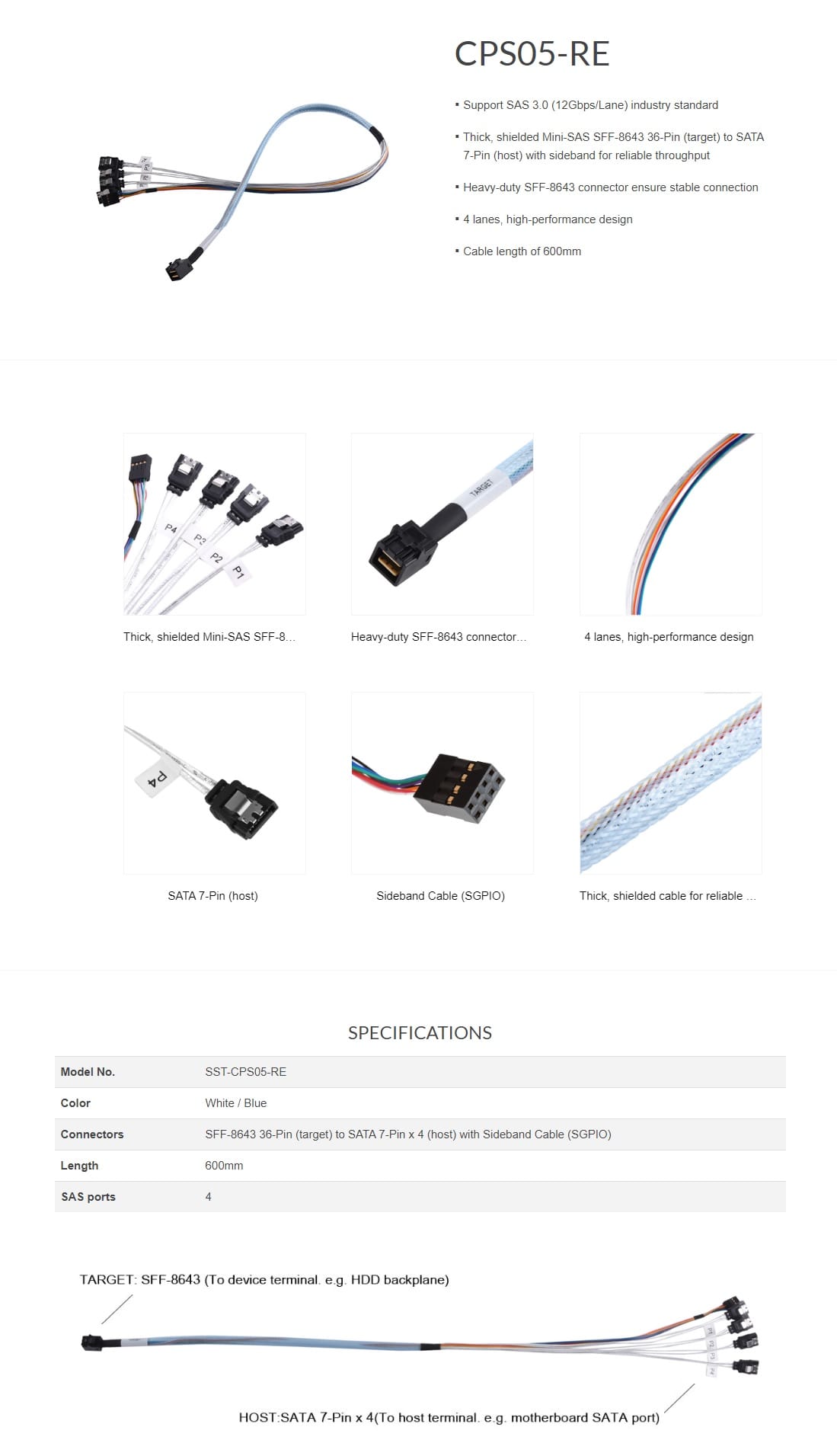 Silverstone CPS05-RE Mini SAS Cable