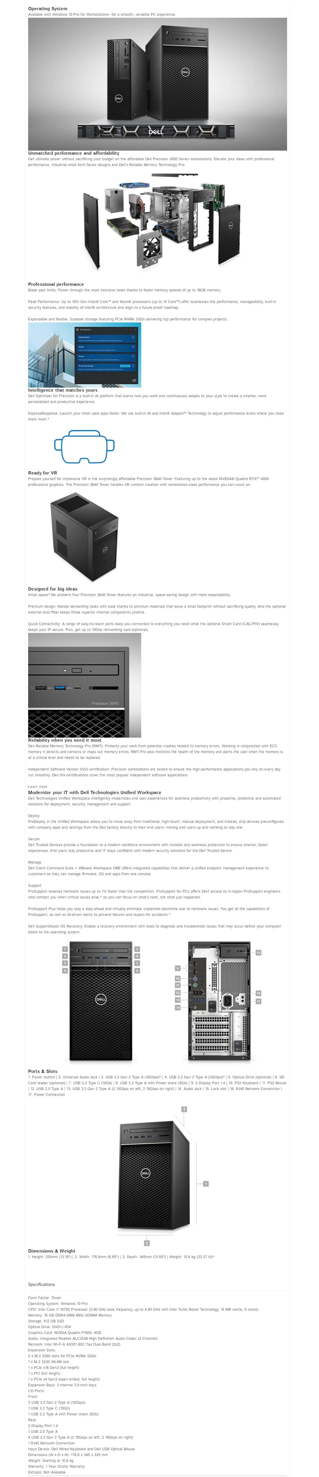 Dell Precision 3640 Tower Workstation, i7-10700, 16GB RAM, 512GB SSD ...