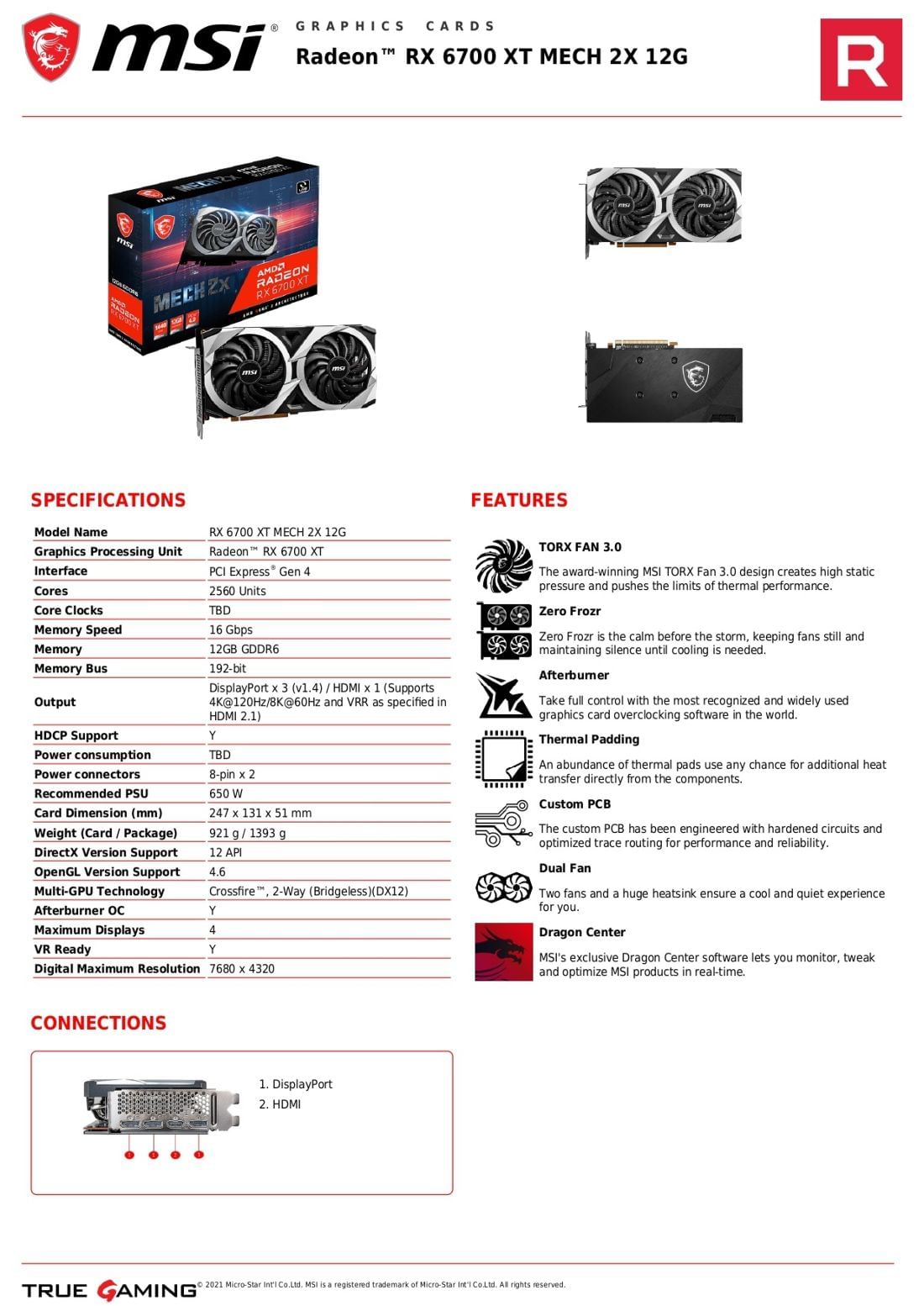 MSI MECH Radeon RX 6700 XT 2X 12G Graphics Card