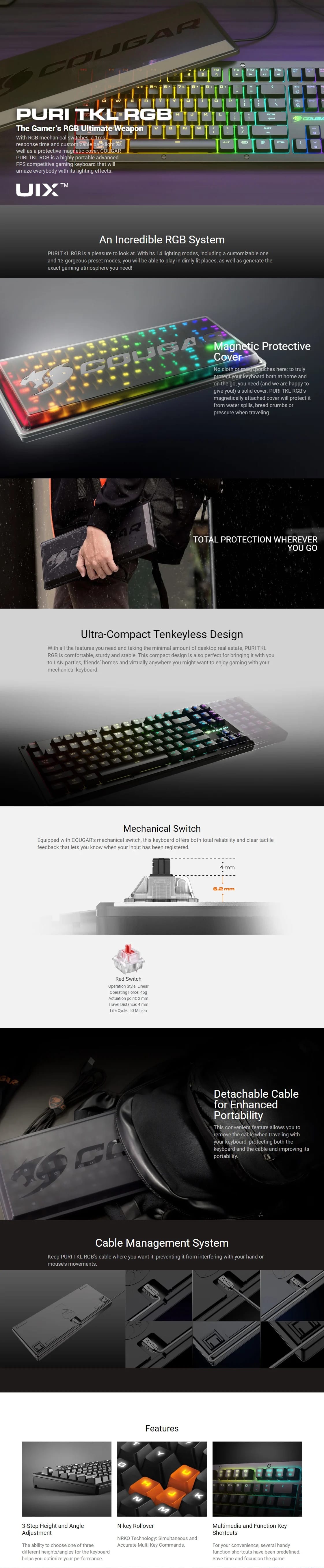 Cougar Puri-TKL-RGB Mechanical Gaming Keyboard - Red Switch