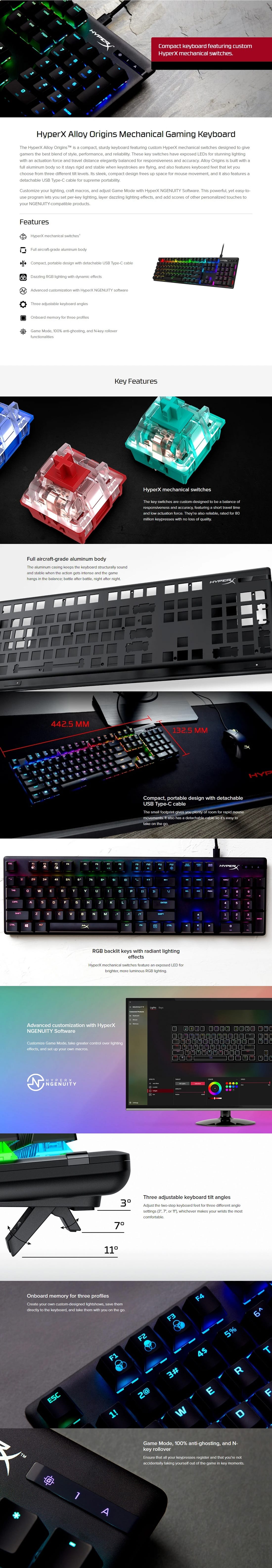 HyperX Alloy Origins RGB Mechanical Gaming Keyboard - Blue Switch