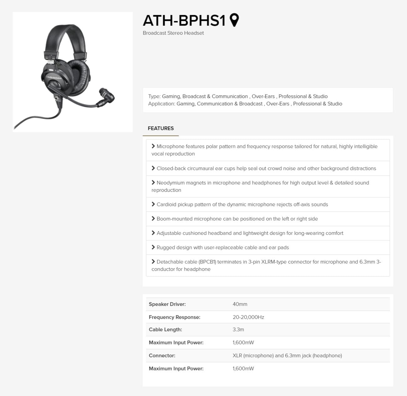 Audio-Technica Broadcast Stereo Headset With Dynamic Microphone