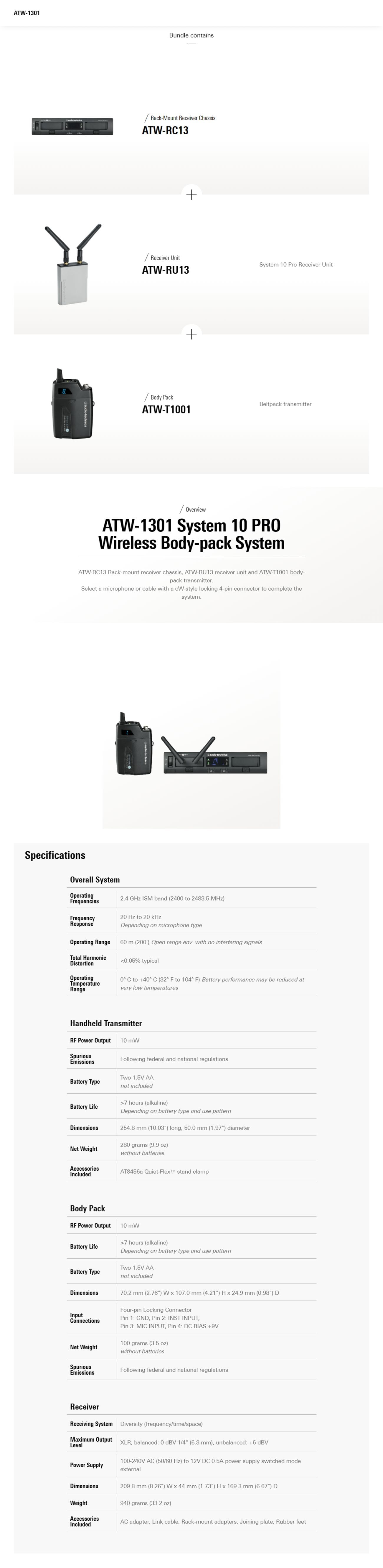 Audio-Technica System 10 Pro Wireless Body-pack System ATW-RU13, ATW ...