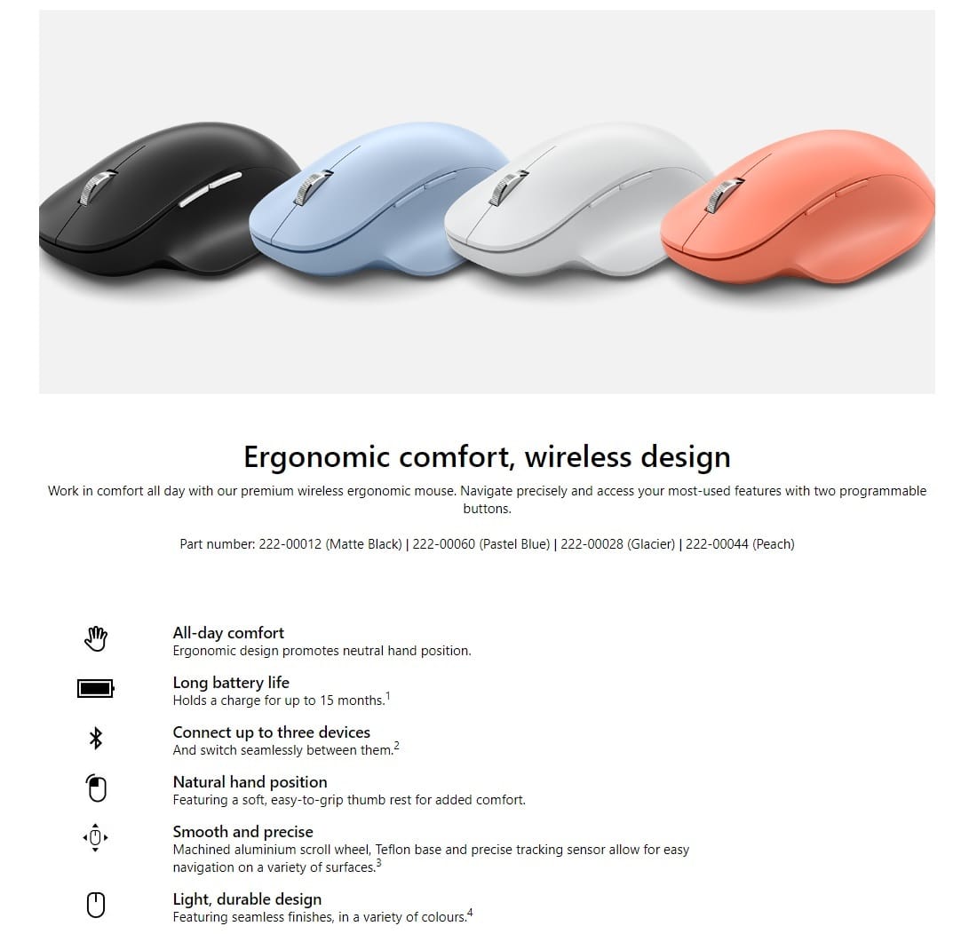 Incase Designed by Microsoft Wireless Ergonomic Mouse - Glacier