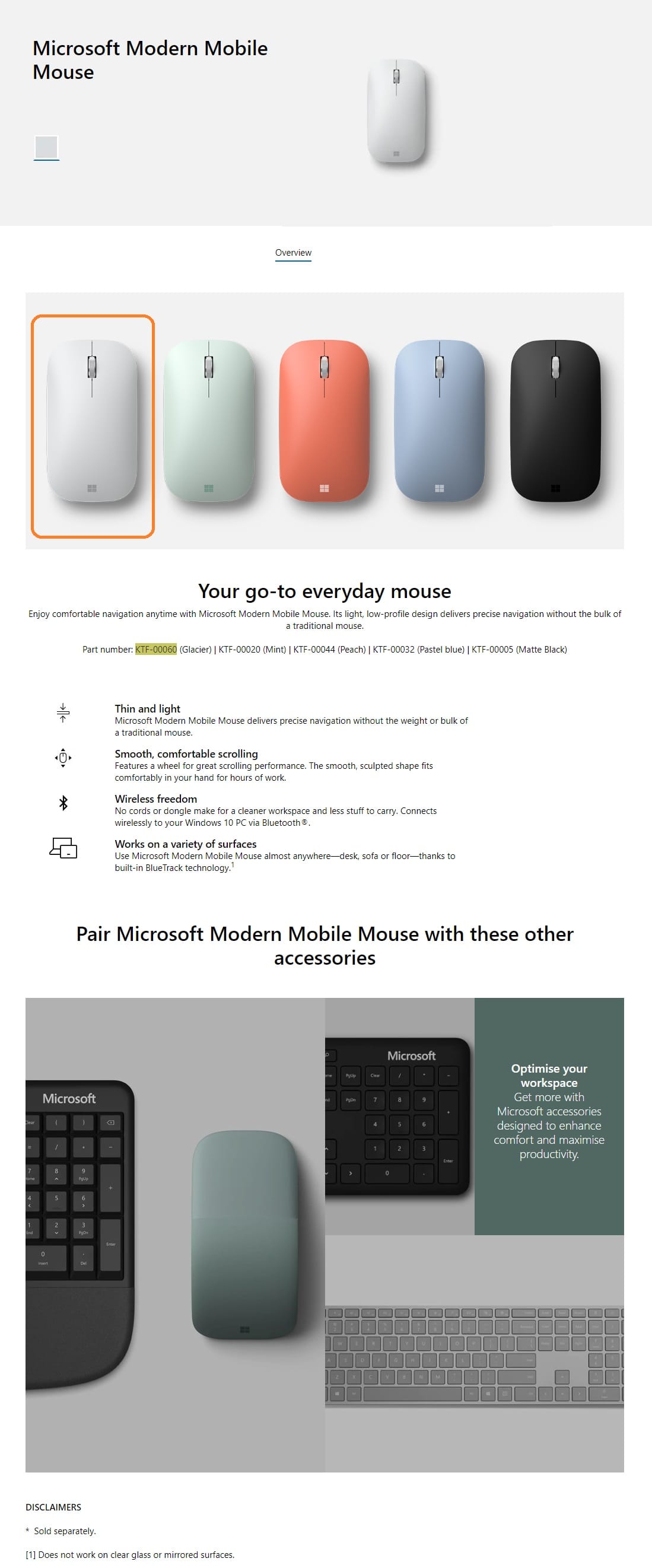 Microsoft Modern Wireless Mobile Mouse - Glacier