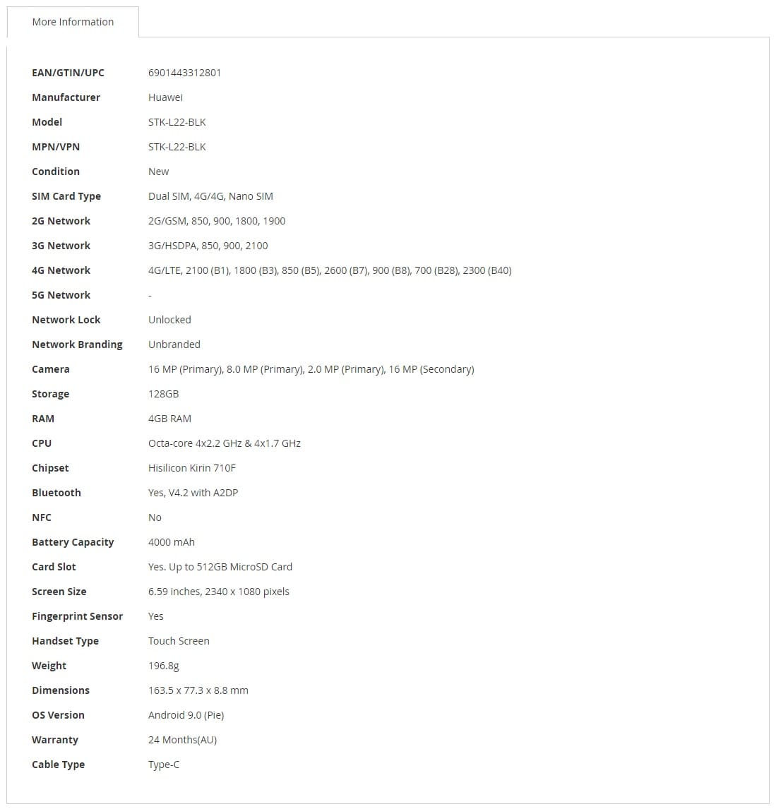 Huawei Y9 Prime 4G 128GB/4GB - Midnight Black