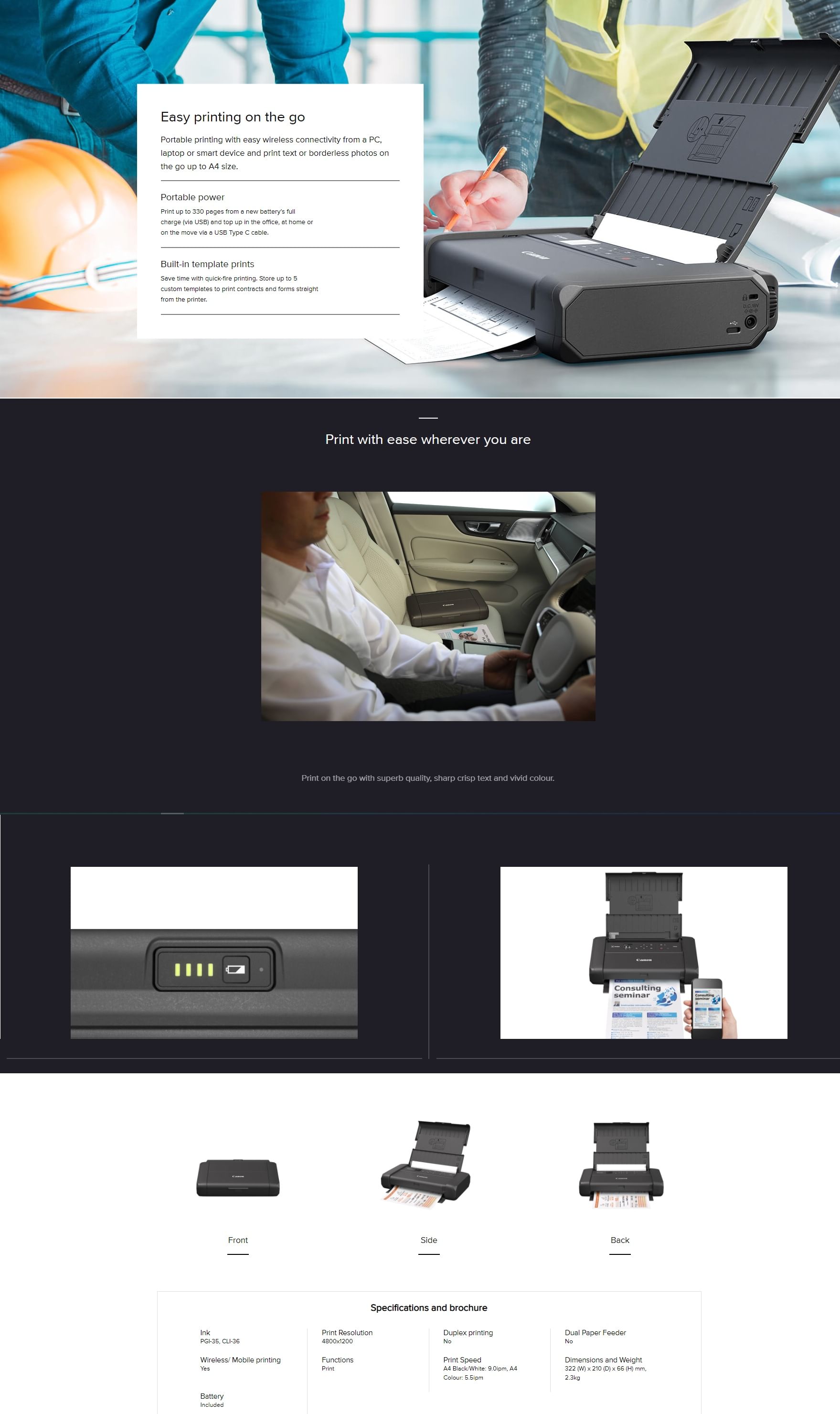 Canon TR150 Pixma Portable Wireless Mobile Printer With Battery