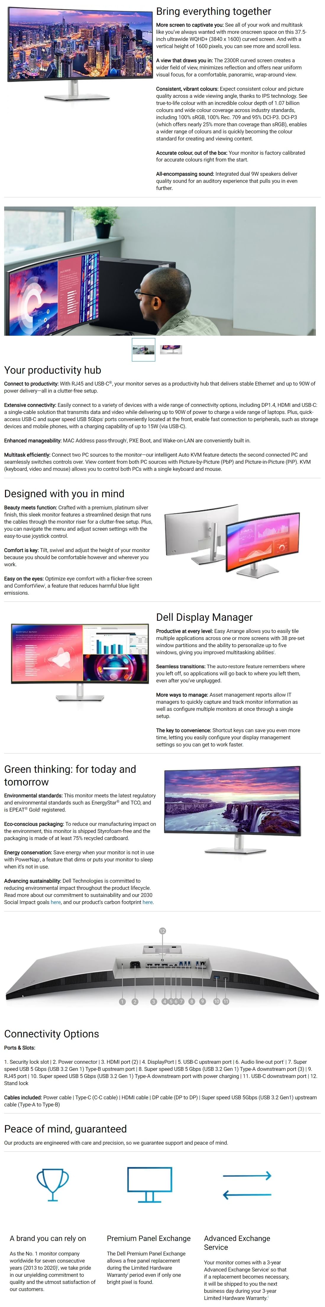 Dell U3821DW UltraSharp 38" WQHD IPS Curved USB-C Hub Height Adjustable ...