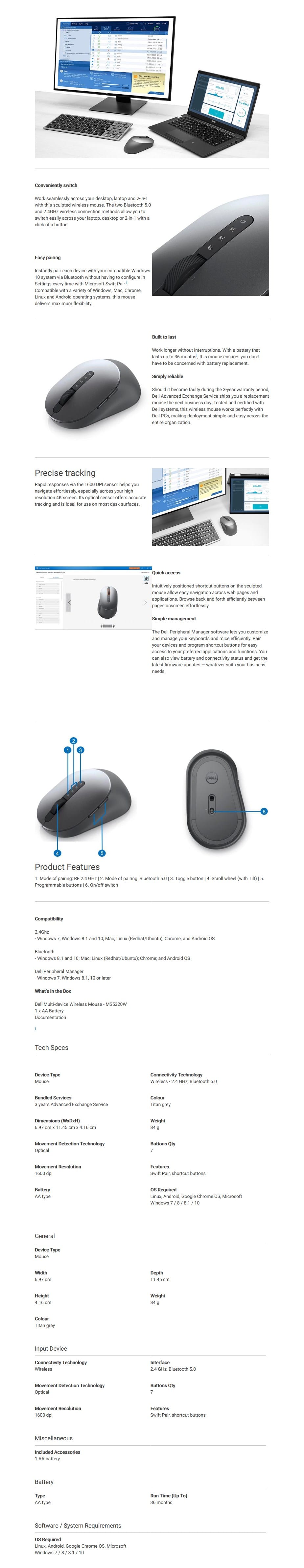 Dell Ms5320W Multi-Device Wireless Mouse