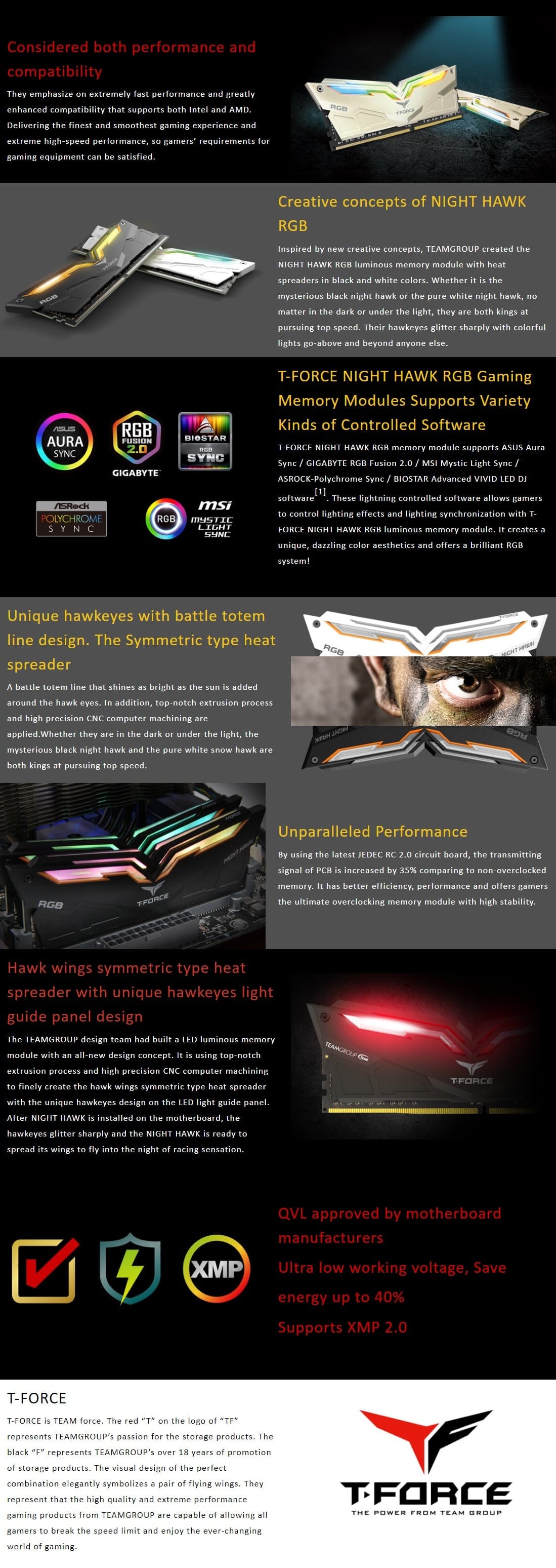 Team Night Hawk RGB 32GB(2x16) DDR4-3600 Memory - Black