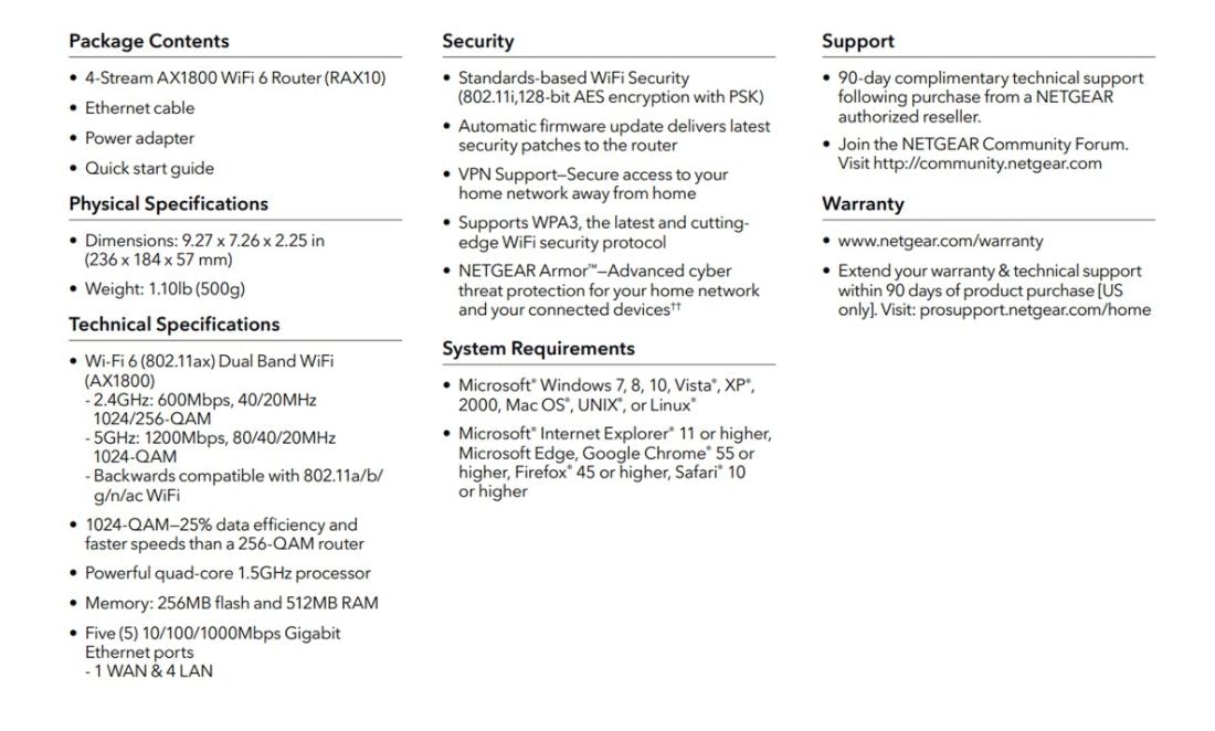 Netgear AX1800 4-Stream Dual-Band WiFi6 Wireless Router | RAX10-100AUS