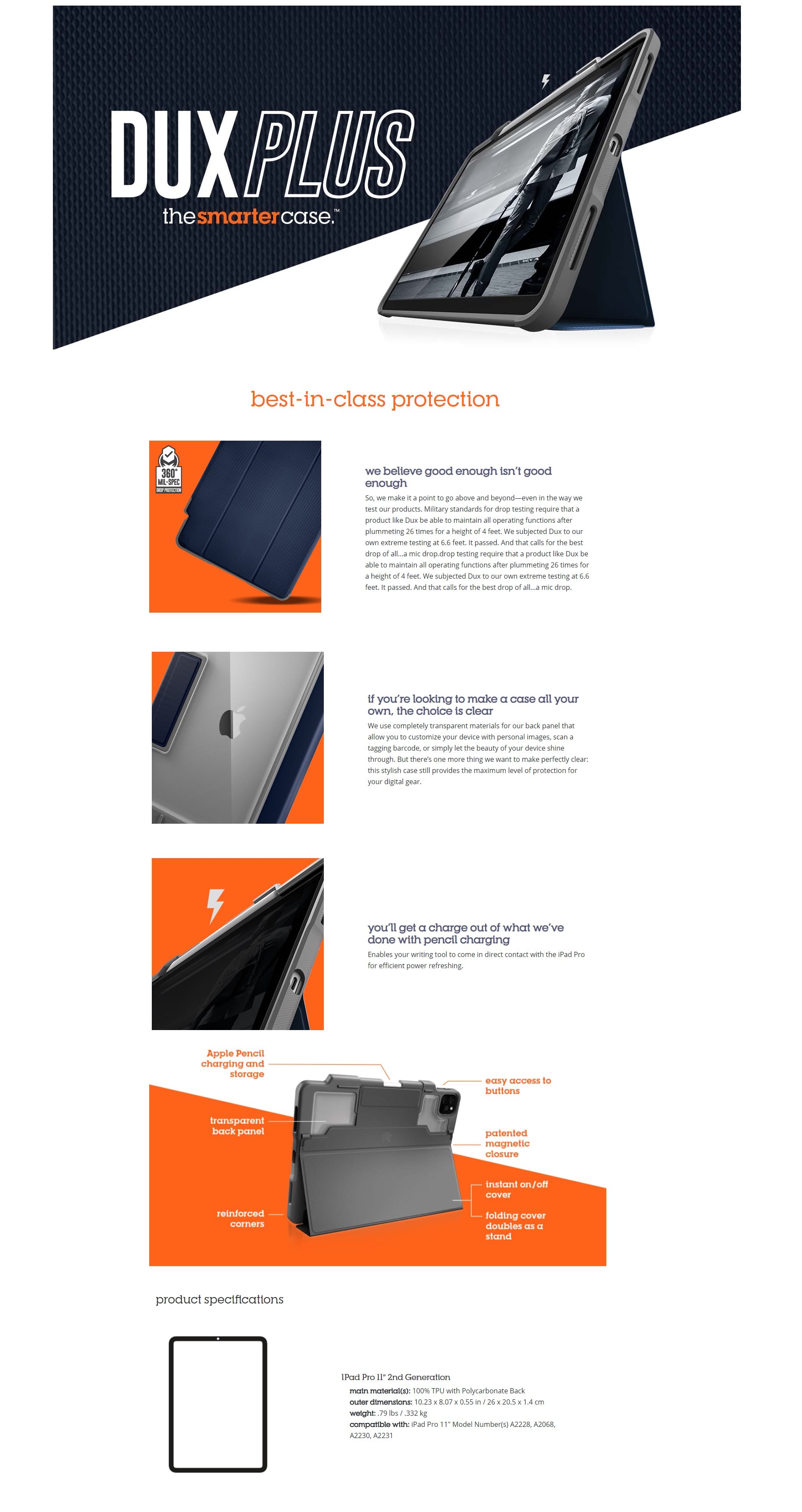 STM Rugged Case Plus for 2th Generation iPad Pro 11" - Black