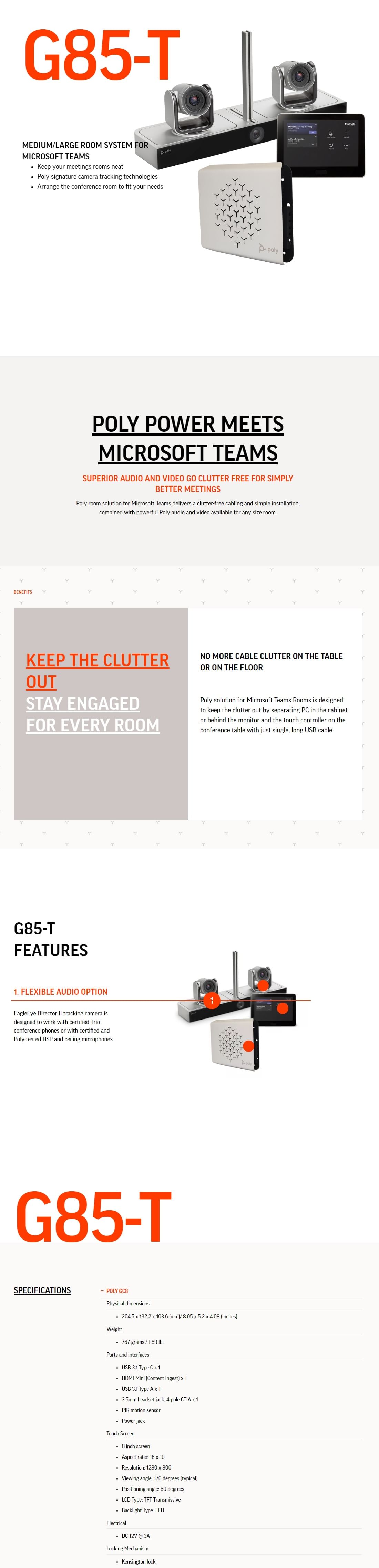 Polycom G85-T Microsoft Teams Video Conference/Collab System