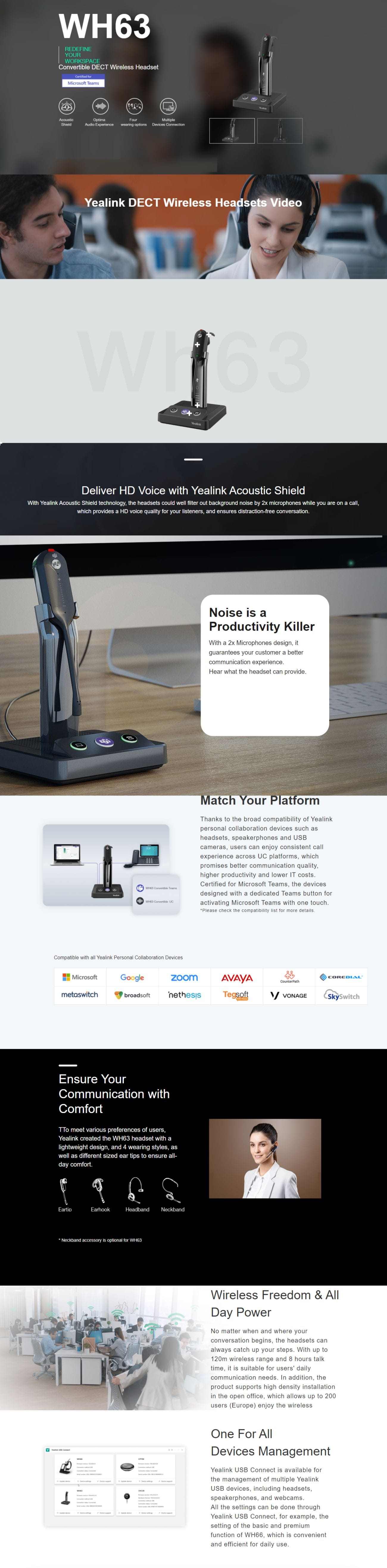 Yealink WH63 Convertible DECT Wireless Headset